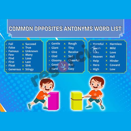 Common Opposites Antonyms Word List - Template 08