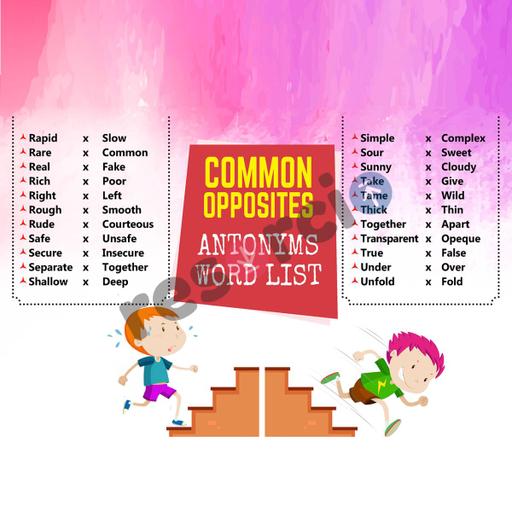 Common Opposites Antonyms Word List - Template 16